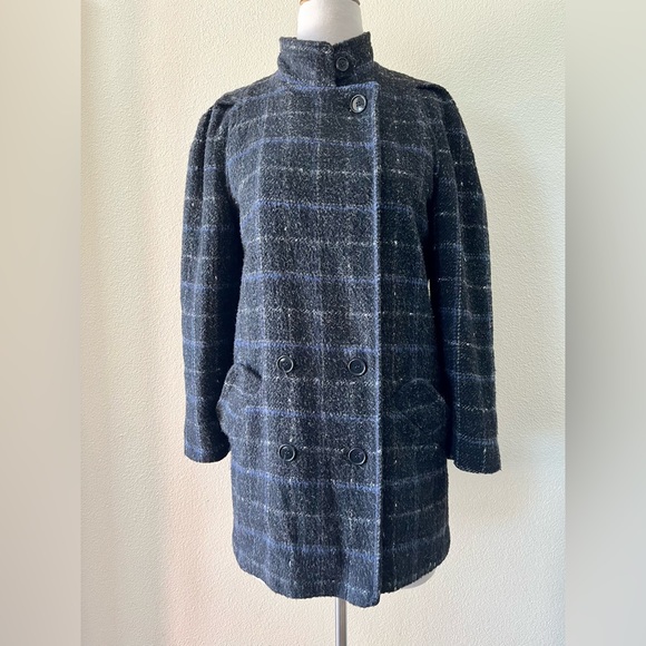 Jackets & Coats | Vintage Tweed Winter Coat Grey And Blue Striped ...